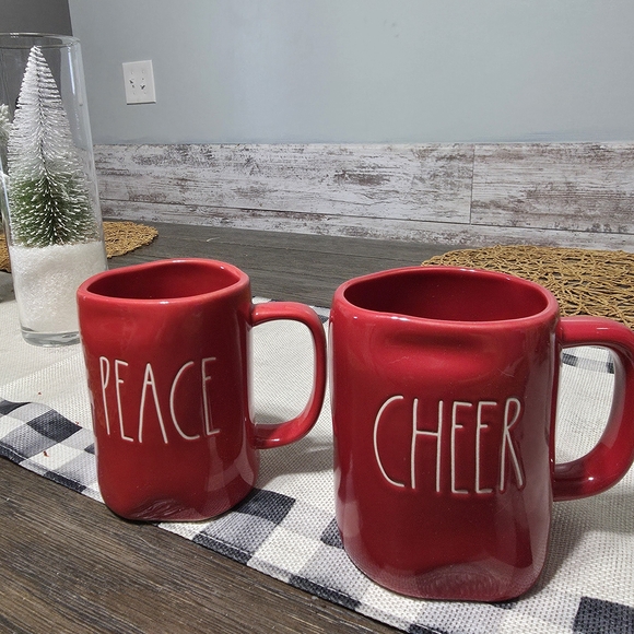 Rae Dunn | Dining | Rae Dunn Red Mugs Peace Cheer | Poshmark